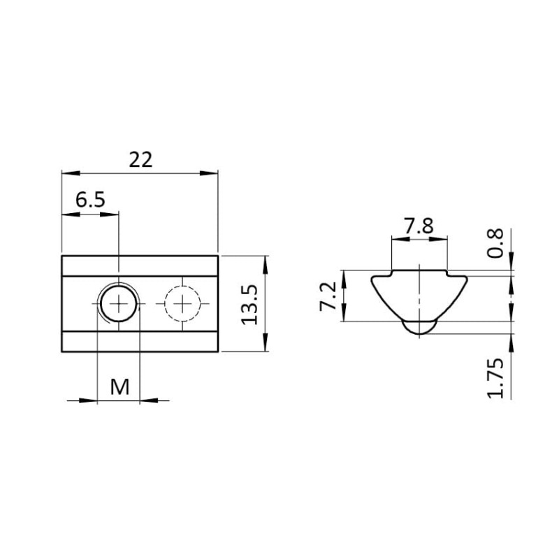 Ecrou rainuré profilé aluminium 8 St - M3 - 8 mm - Bille verte - elcom shop