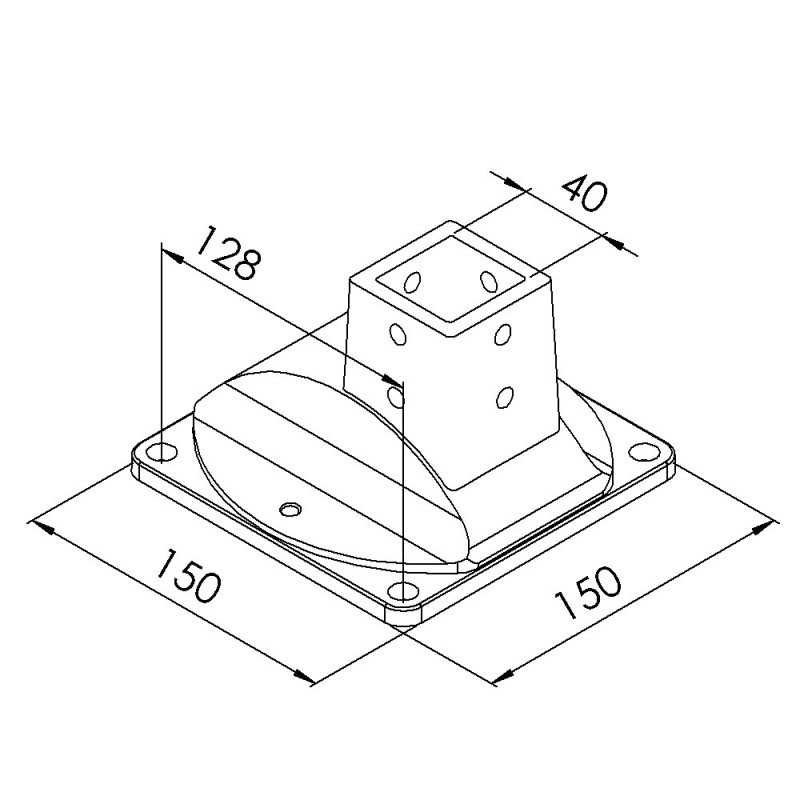 Embase de fixation au sol - Réglable - Section 40x40 mm - Al - elcom shop