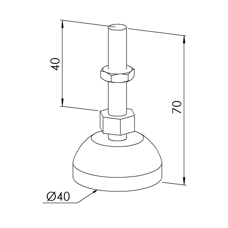 Pied profilé aluminium – D40 – M8x60 – Inox – elcom shop